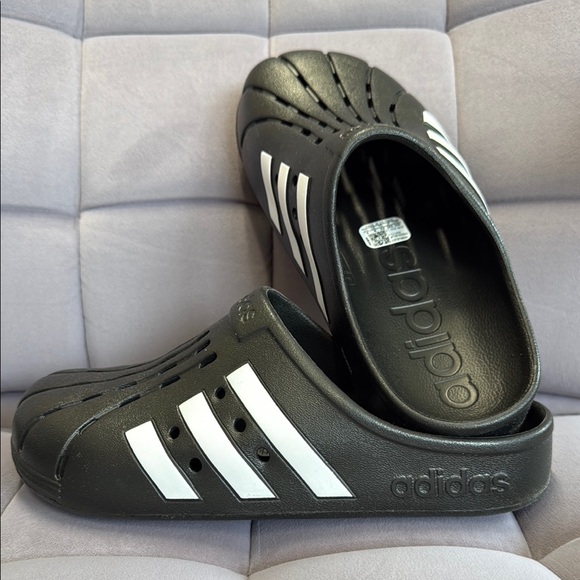 adidas | Shoes | Adidas Adilette Clog Black With White Stripes | Poshmark